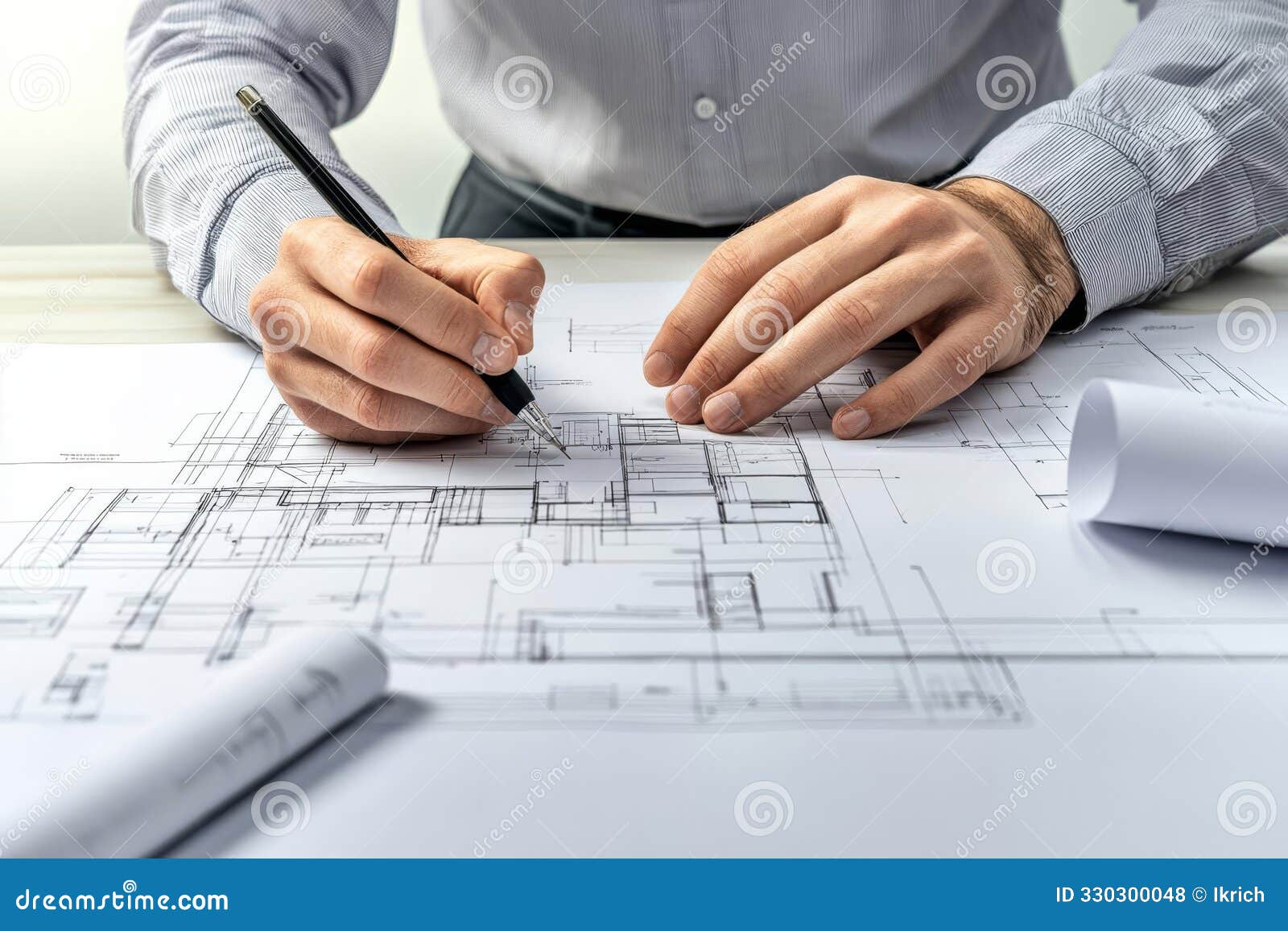 Architect Drawing Blueprint with Precision, Detailing Structural Plans ...