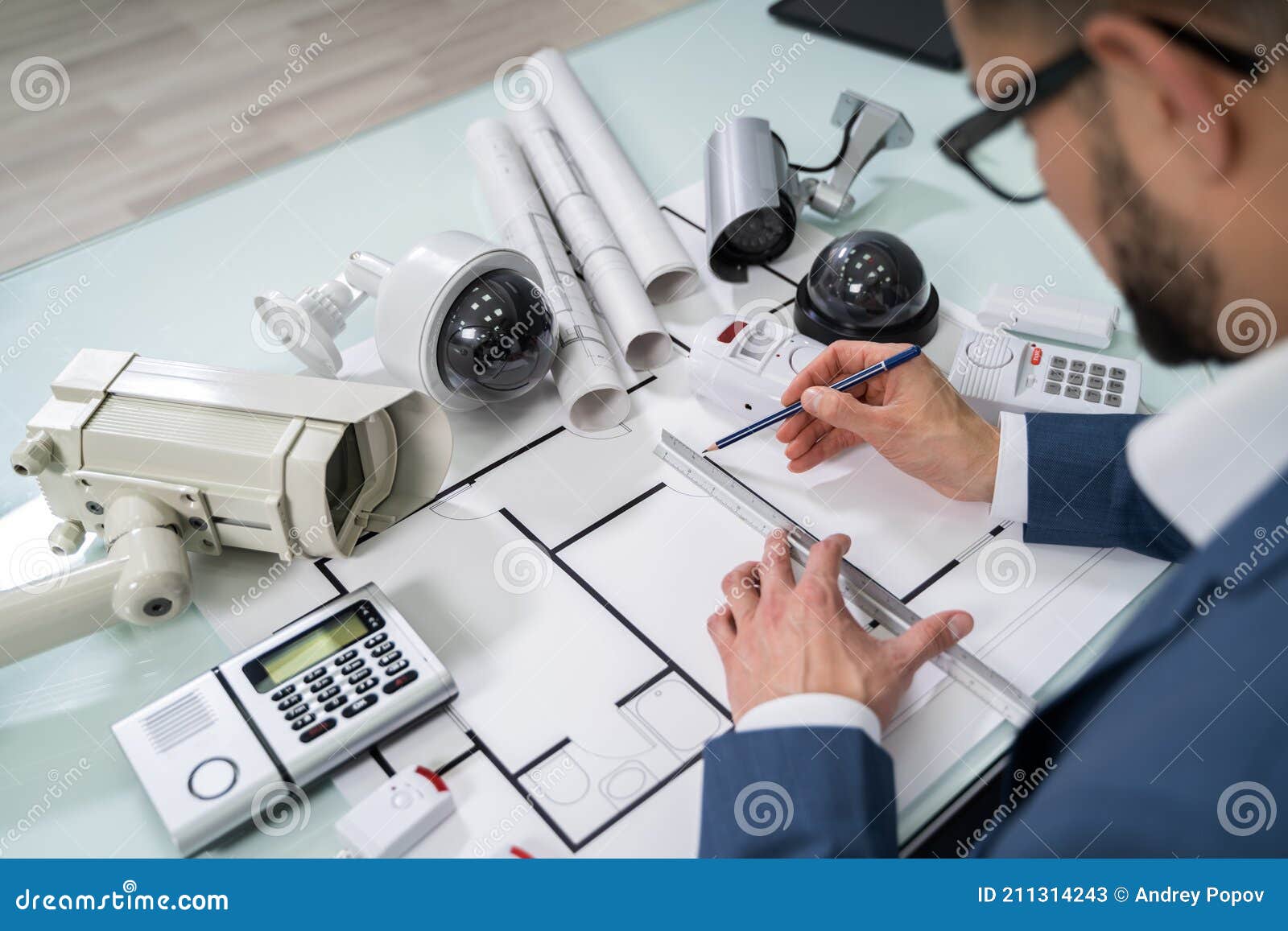 Architect Drawing Blueprint Stock Image - Image of security, high ...