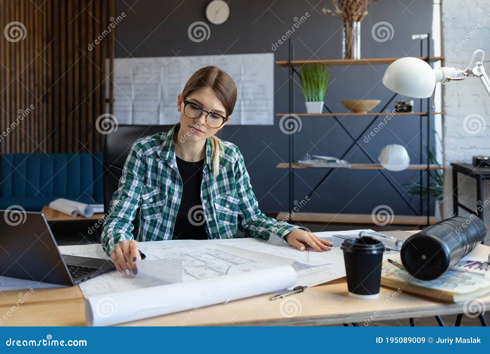 Architect Drawing Blueprints In Office. Engineer Sketching A ...