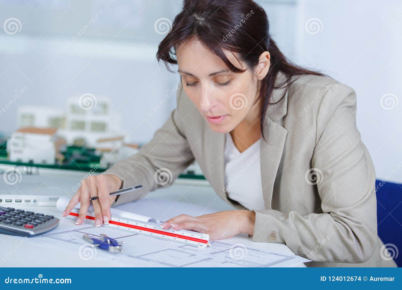 Architect Drawing Blueprints Using Technical Pen Stock Photo - Image of ...