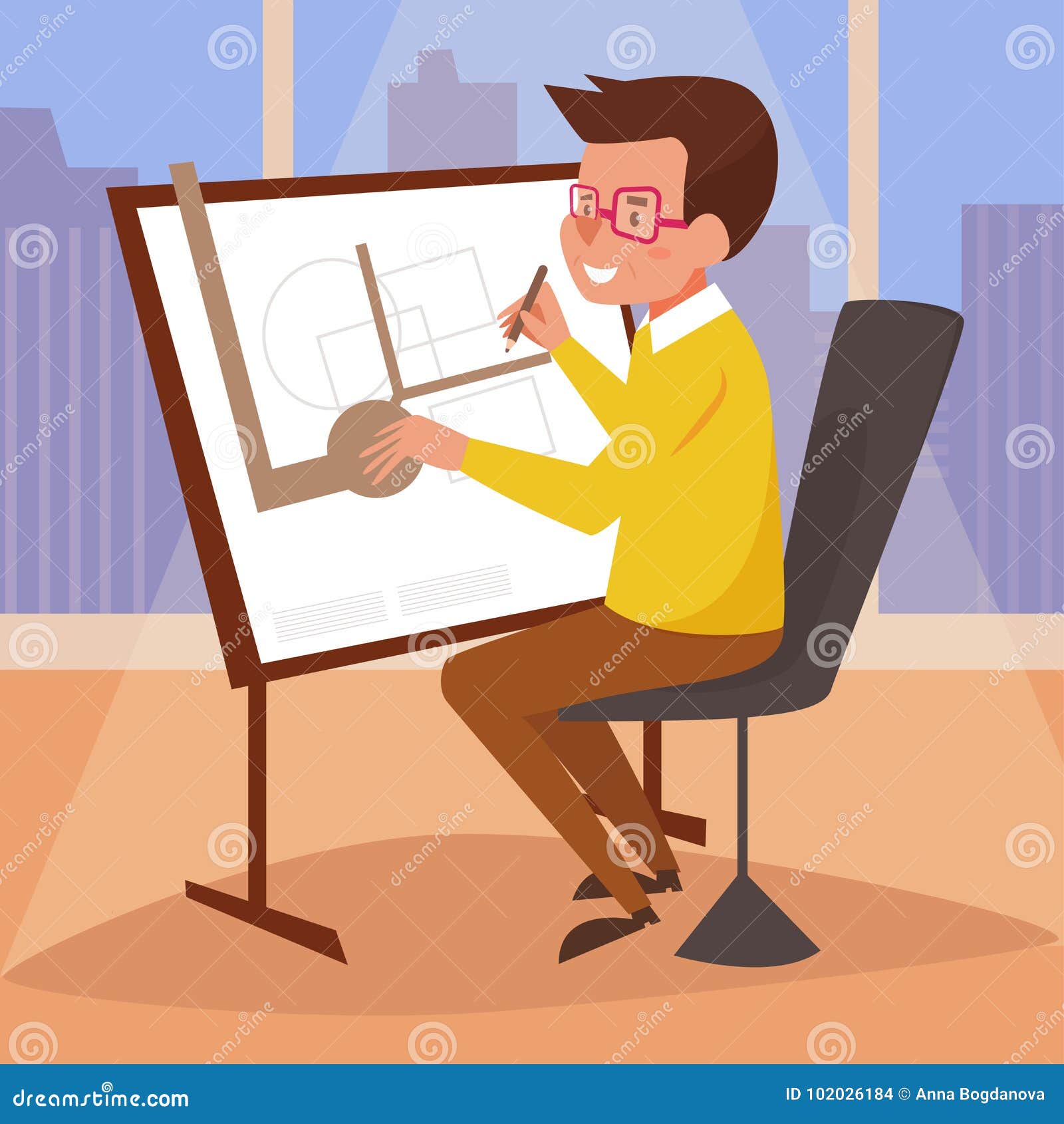 Architect. Drawing board stock vector. Illustration of male - 102026184