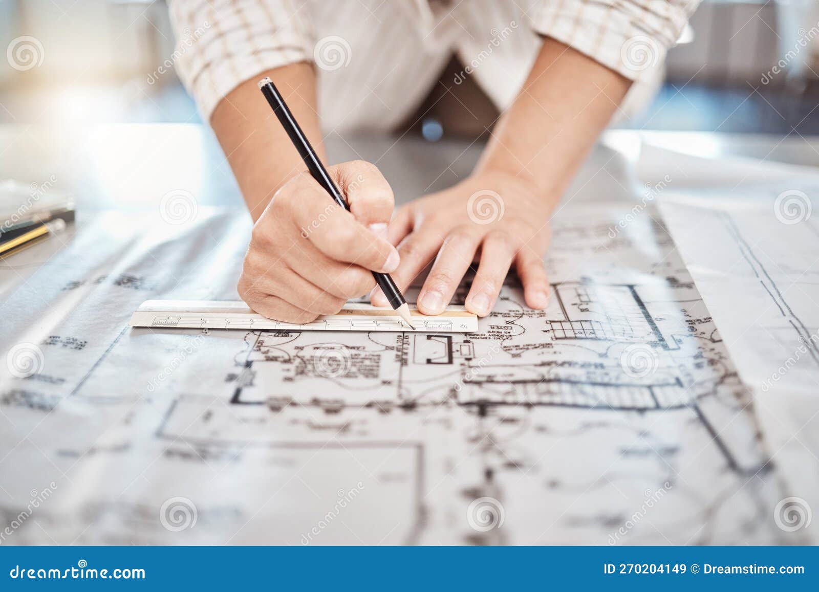 Architect Drawing Building Floor Plan, Design Blueprint Map and ...