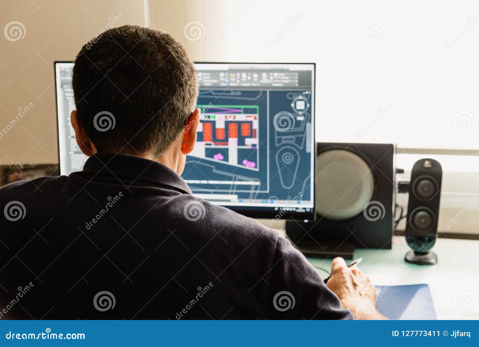 Architect Drawing With Cad Software Designing Building Royalty-Free ...