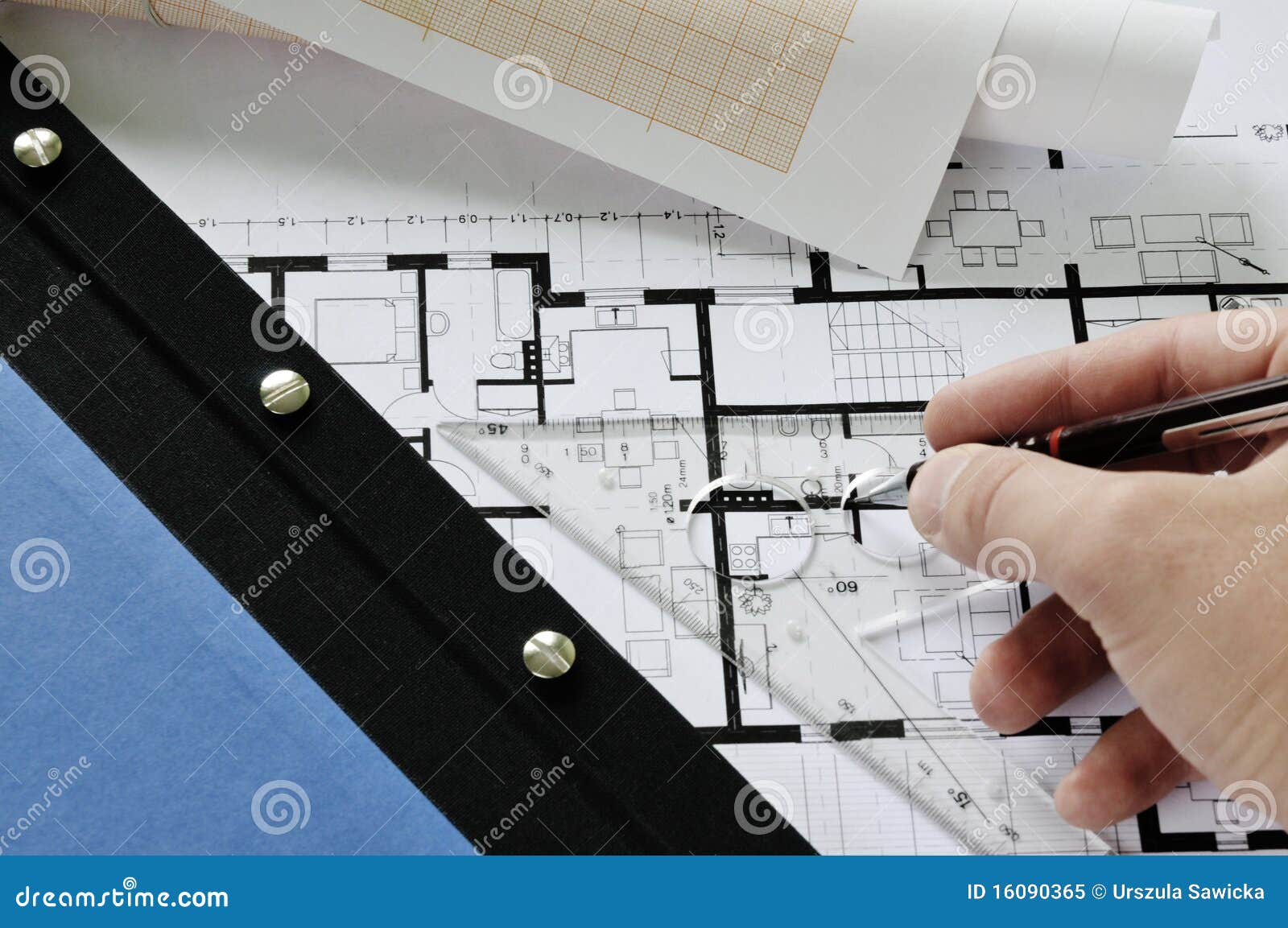 Architect Drawing Blueprints In Office. Engineer Sketching A ...