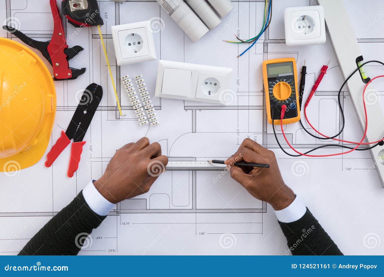Architect Drawing Plan on Blueprint Stock Image - Image of hand ...