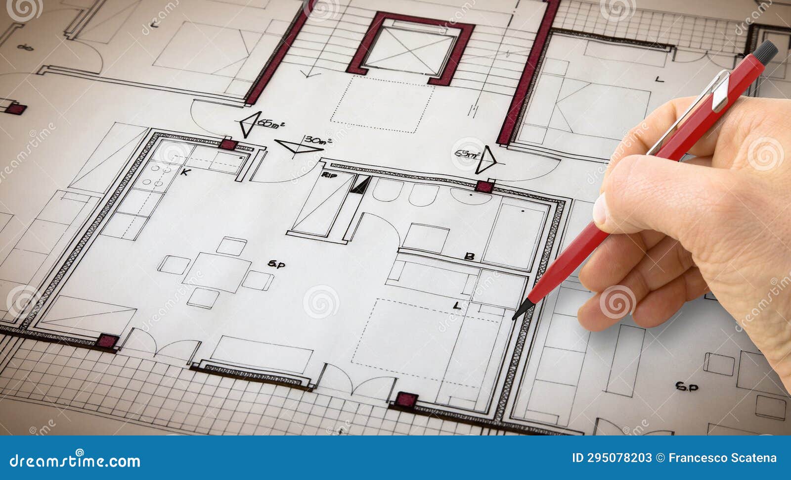 Architect Drawing a Planimetry of a Residential Building Stock Image ...