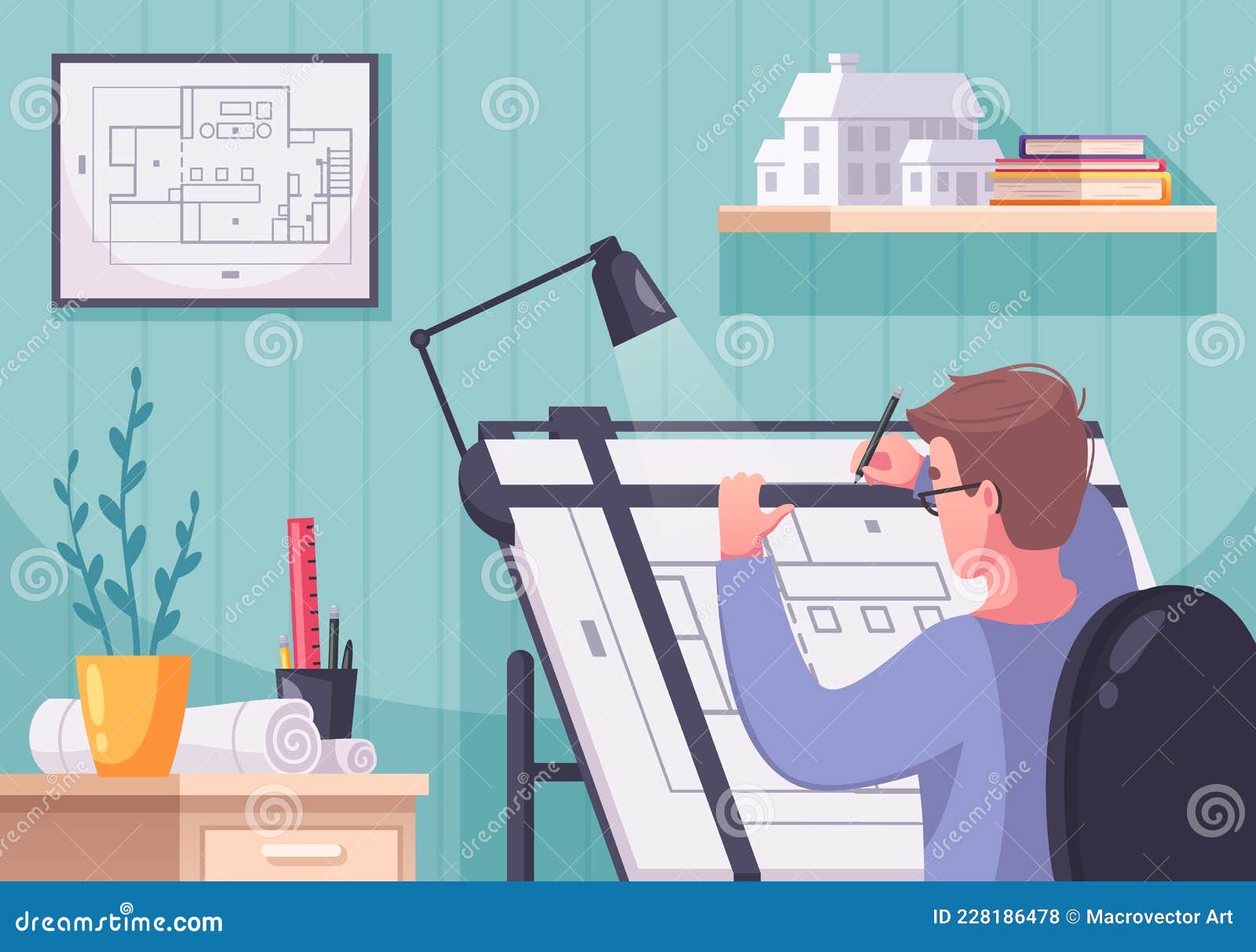 Architect Drawing Scheme Composition Stock Vector - Illustration of ...