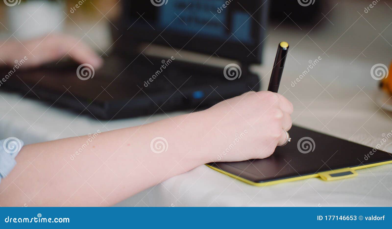 Architect Drawing on Touchpad and Using Laptop Stock Image - Image of ...