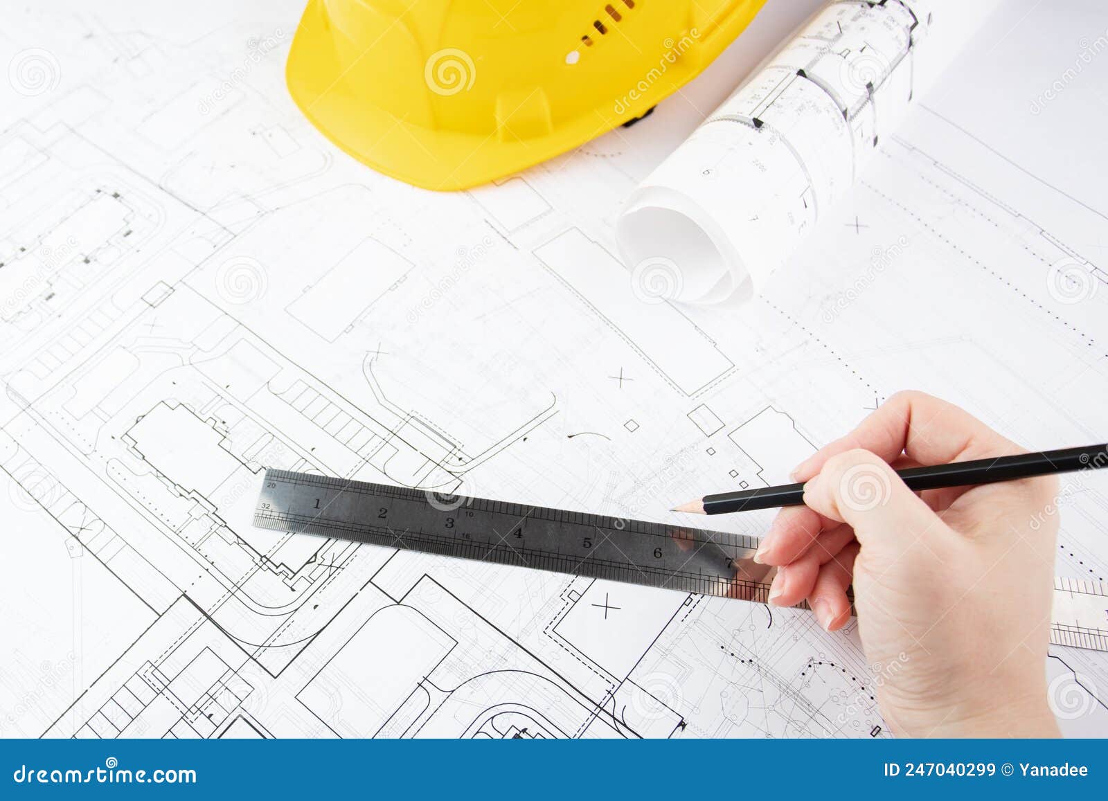 An Architect Draws a Plan in an Architectural Studio at a Desk Stock ...