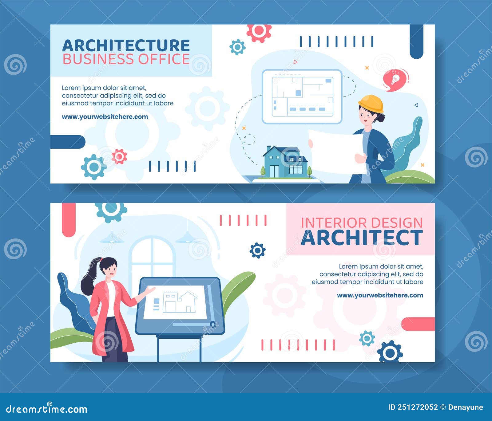 Architect or Engineer Banner Template Flat Cartoon Background Vector ...