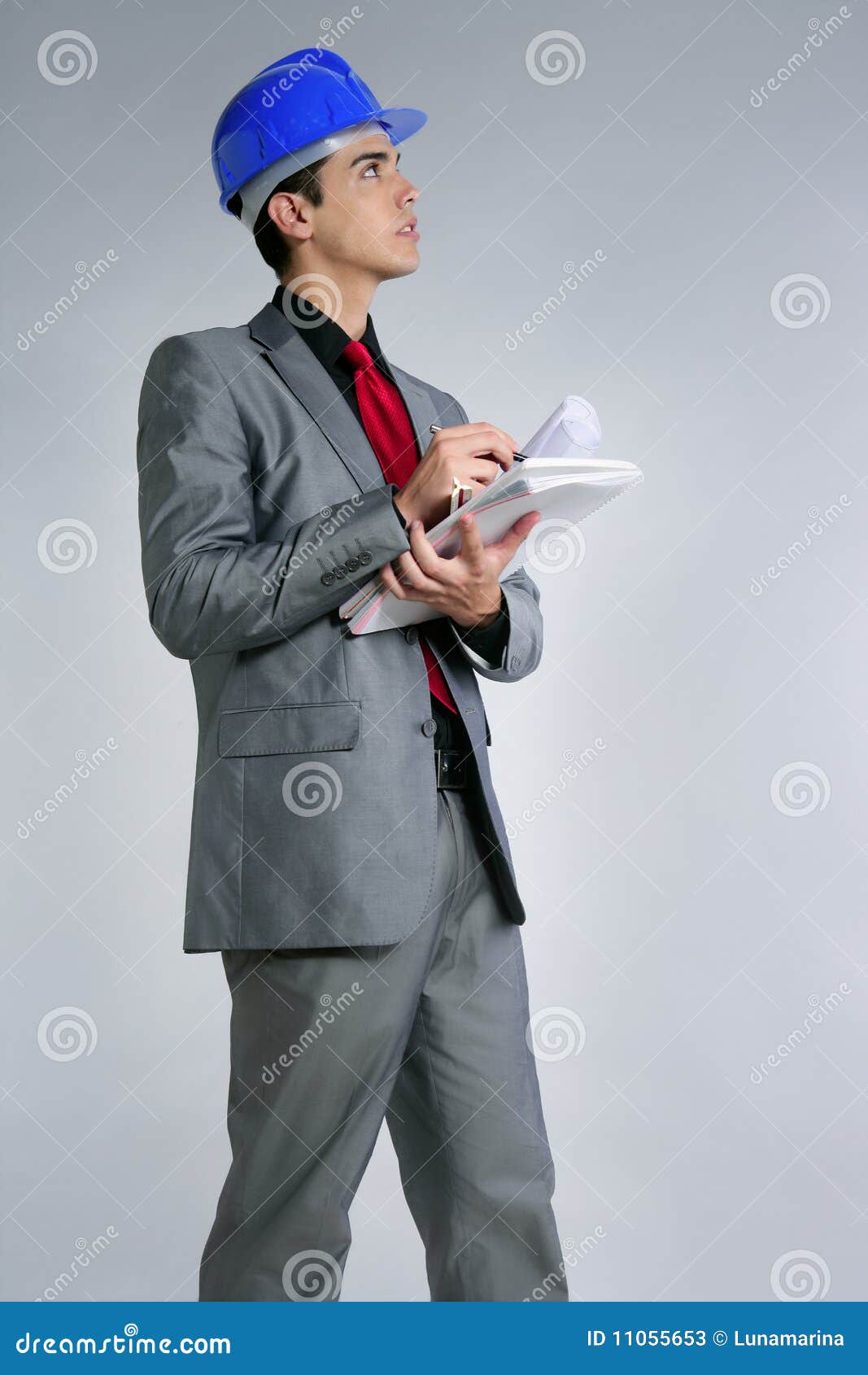 Architect Engineer with Blue Hardhat Stock Image - Image of industry ...