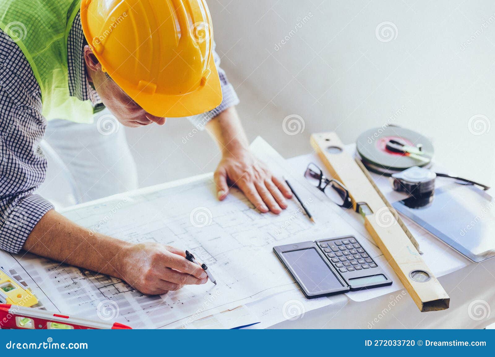Architect Engineer Builder, Building Designer Working with Floorplan at ...