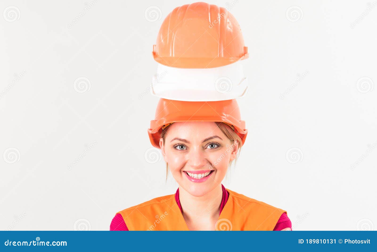 Architect, Engineer, Builder with Protective Hard Hats on Head. Stock ...