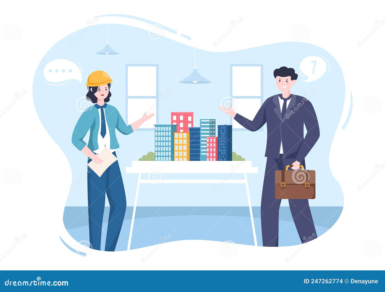 Architect Or Engineer Cartoon Illustration Using A Multipurpose Board ...