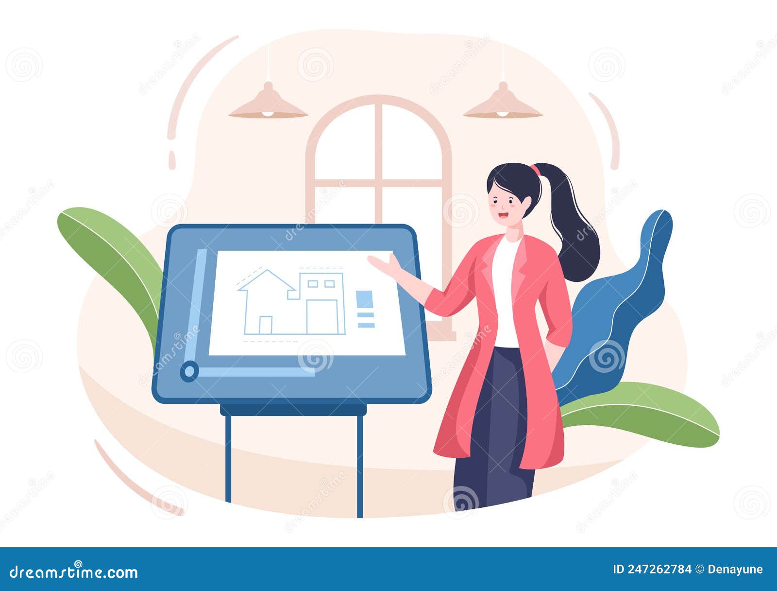 Architect Or Engineer Cartoon Illustration Using A Multipurpose Board ...