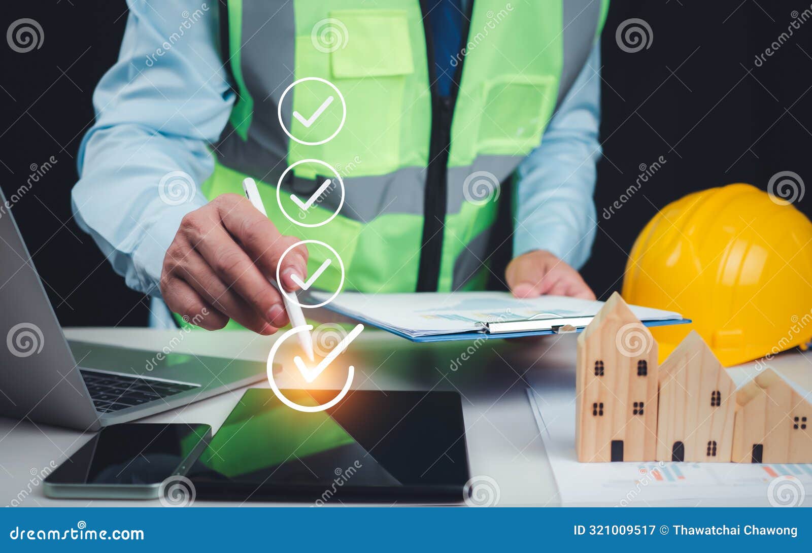Architect or Engineer Checking the List of Documents and Approving the ...