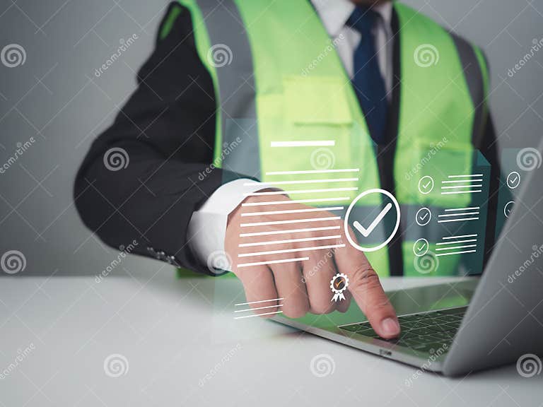 Architect or Engineer Checking the List of Documents and Approving the ...