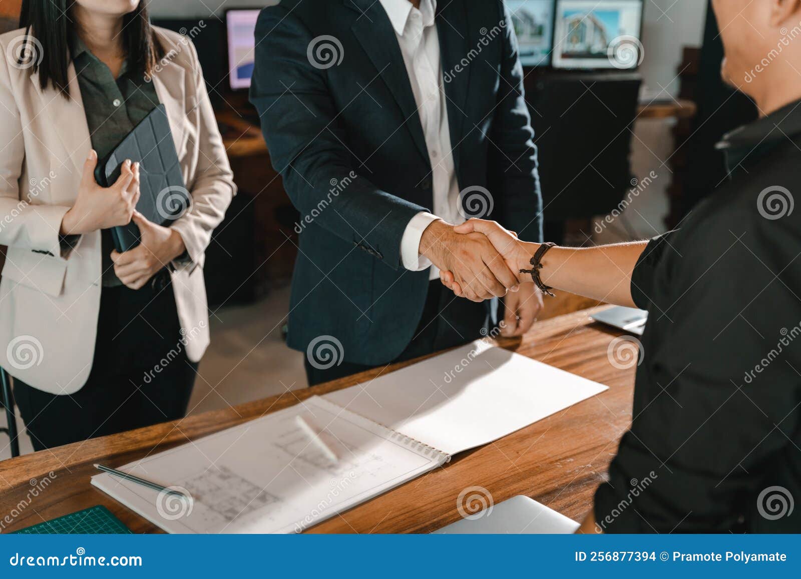 Architect Engineer Construction Join Hands Together with Business Man ...