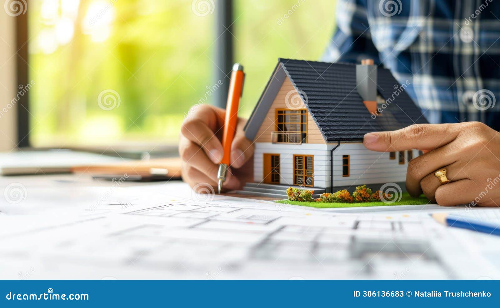 Architect Engineer Design Working on Blueprint Planning Concept ...