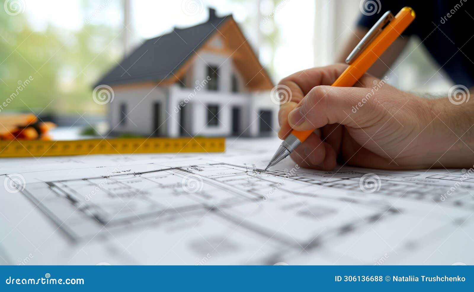 Architect Engineer Design Working on Blueprint Planning Concept ...