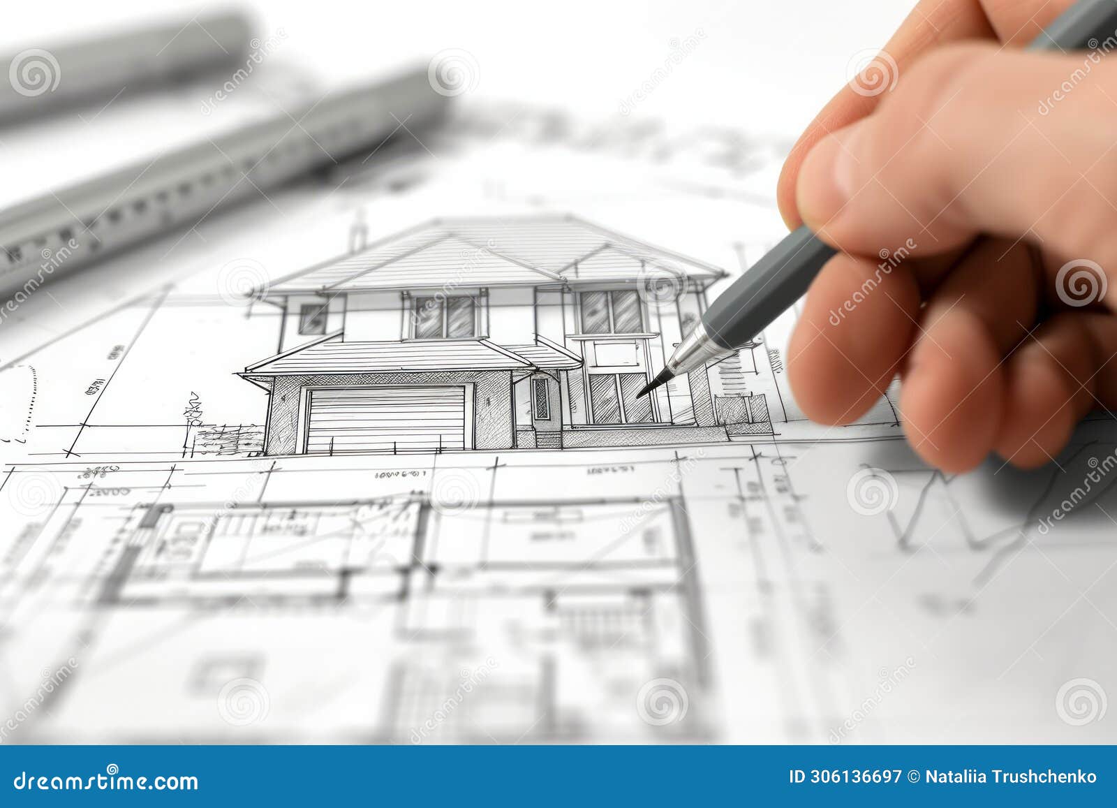 Architect Engineer Design Working on Blueprint Planning Concept ...