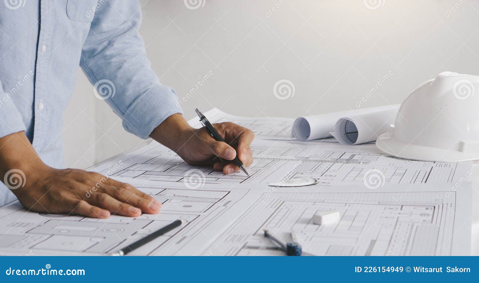 Architect Engineer Design Working Drawing Sketch Plan Blueprint and ...