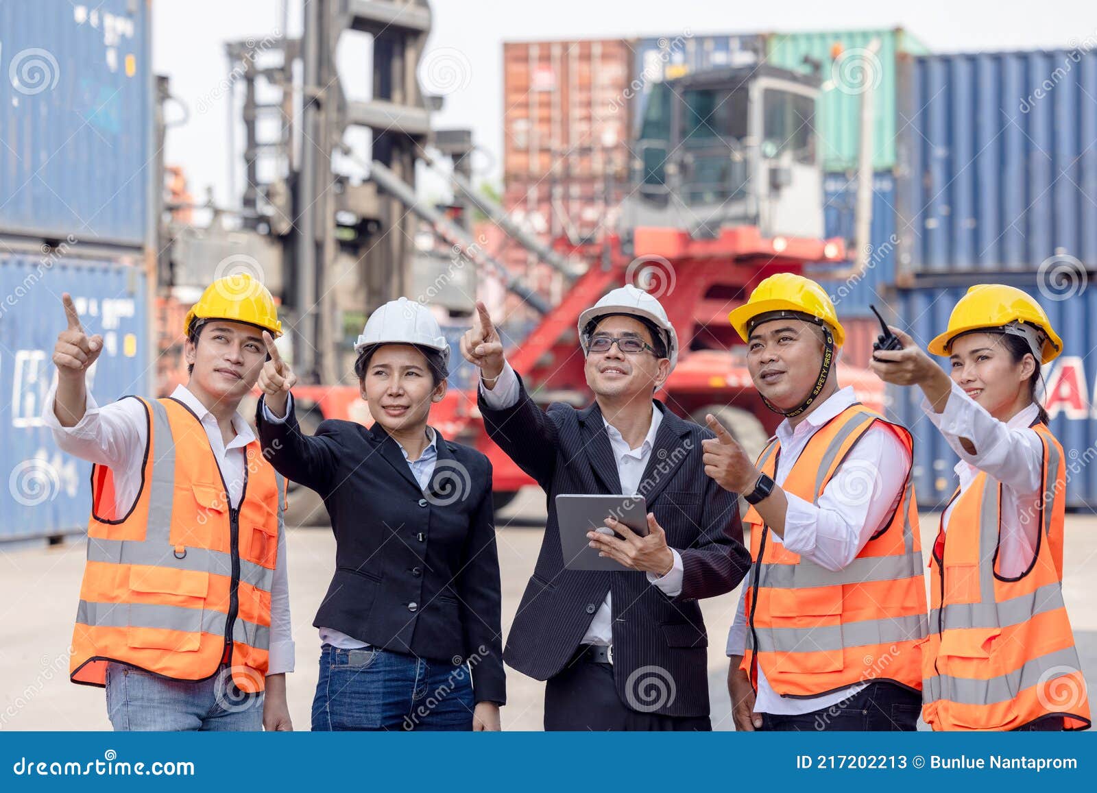 Architect of Engineer and Dock Worker Staff Working Checking at ...