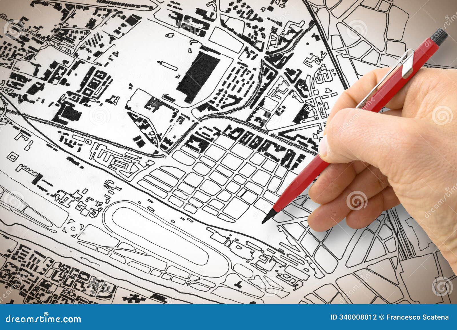 Architect or Engineer Drawing Over an Imaginary City Map of Territory ...