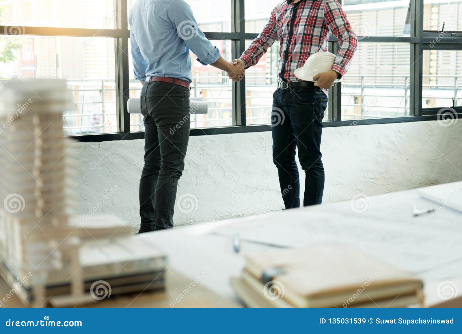Architect or Engineer Handshake for Teamwork Stock Image - Image of ...
