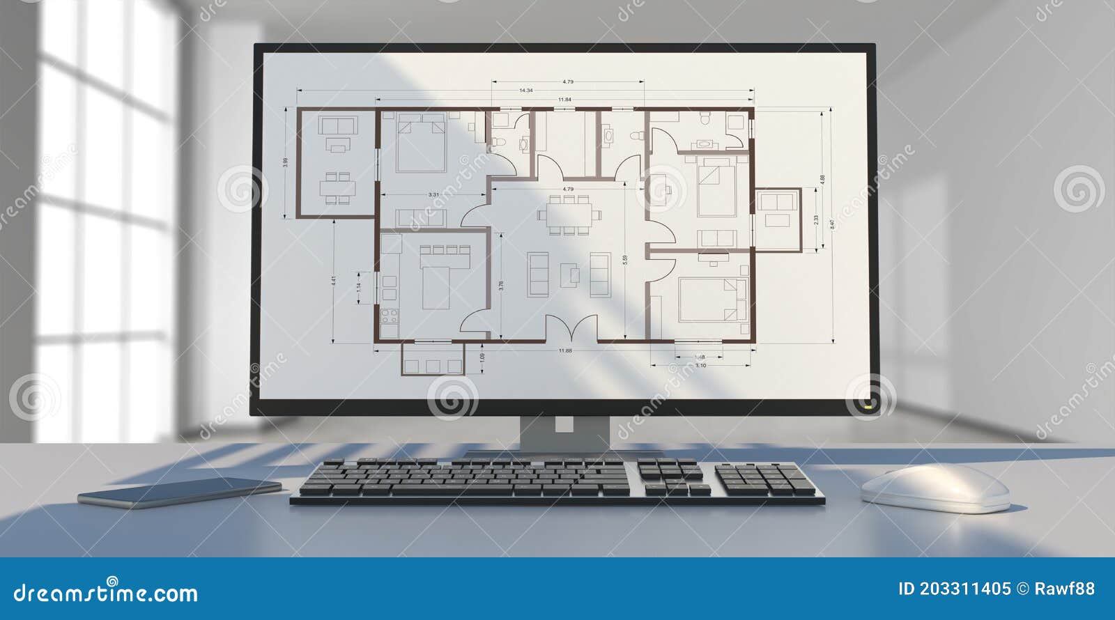 Architect Engineer Office. Building Project Blueprint Plan on a ...