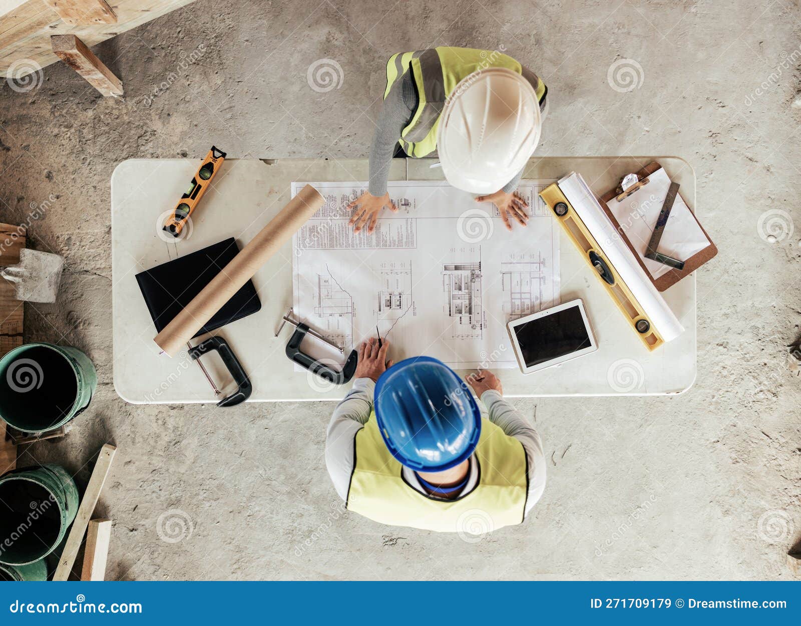 Architect, Engineer and Planning with Blueprint, Paper and ...