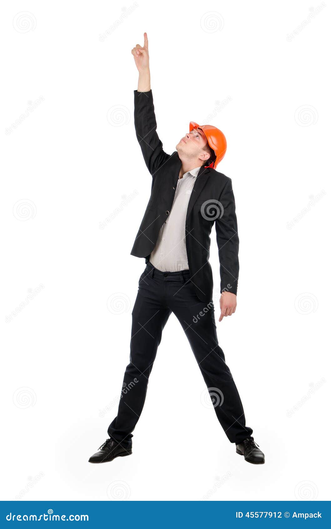 Architect or Engineer Pointing Above His Head Stock Photo - Image of ...