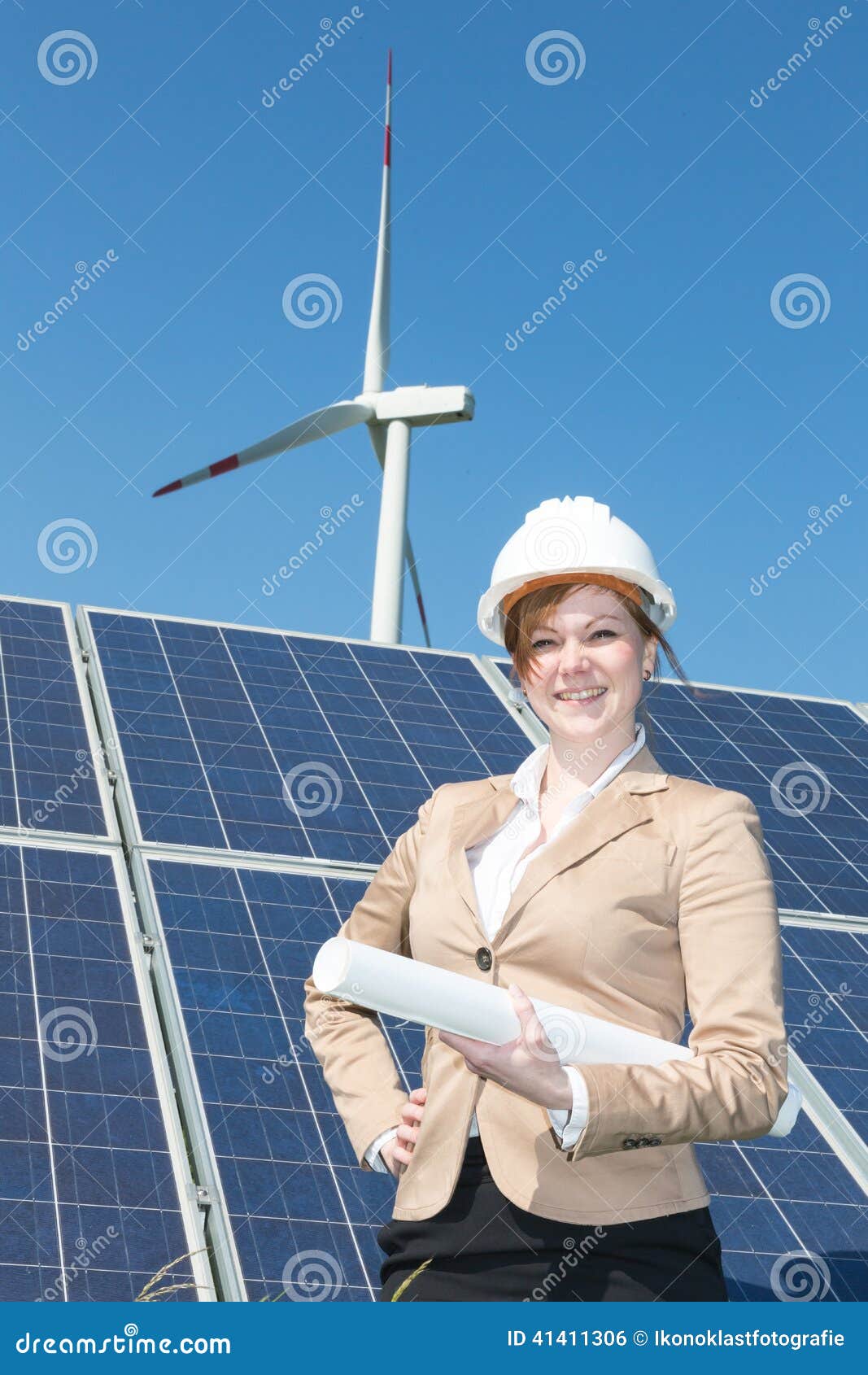 Architect or Engineer Posing at Solar Panels Stock Photo - Image of ...