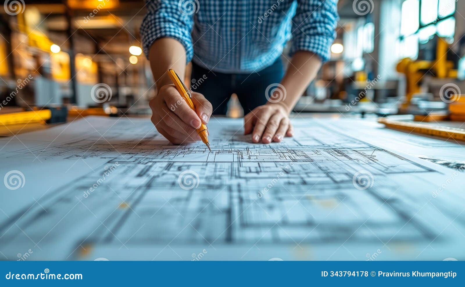 Architect and Engineer Reviewing Blueprints on Table at Modern Office ...