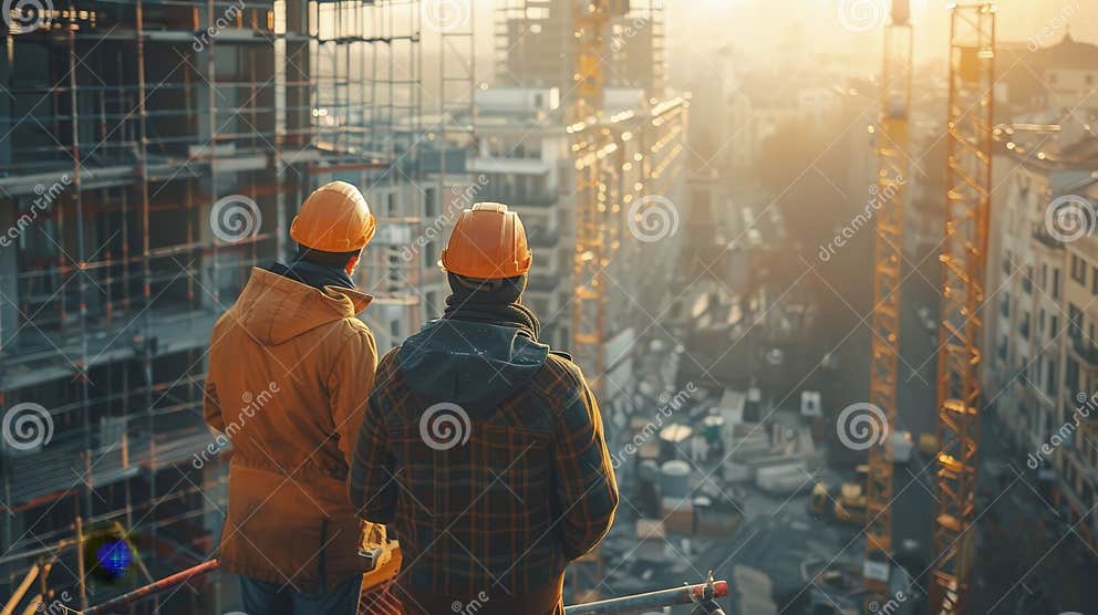 Architect and an Engineer Standing on Top Construction Site and ...