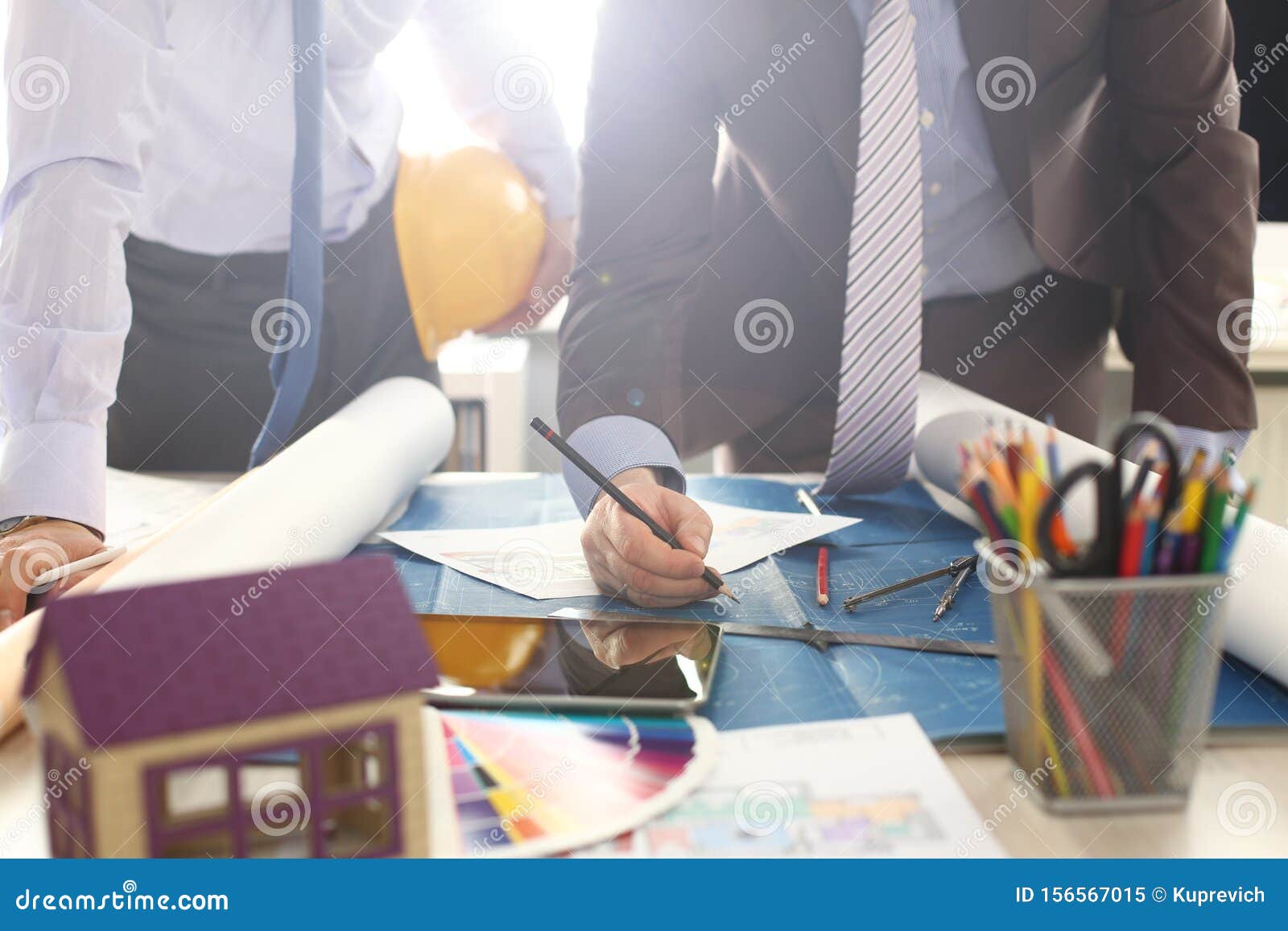 Architect Engineer Team Discussing Building Draft Stock Image - Image ...