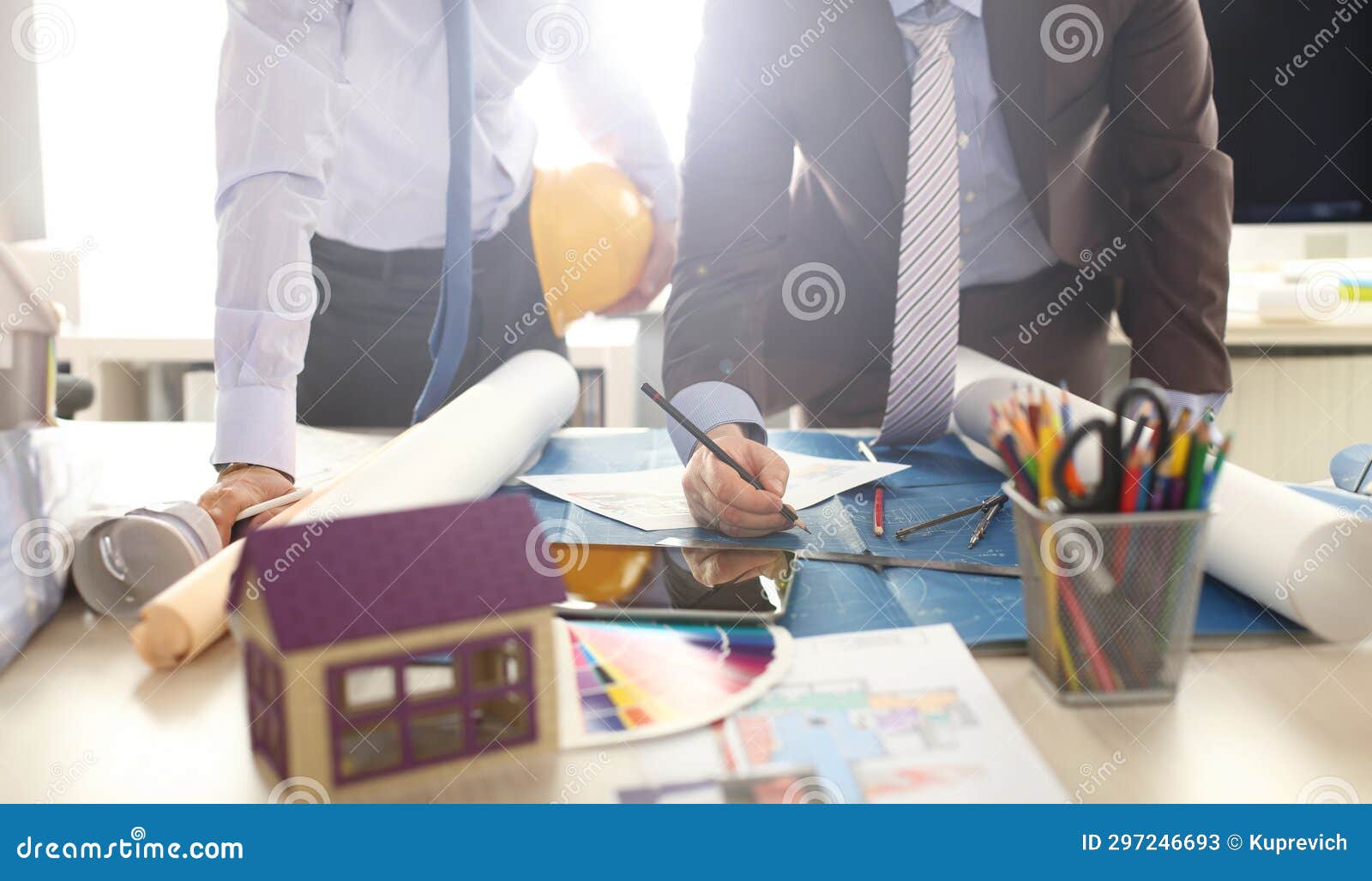 Architect Engineer Team Discussing Building Draft Stock Image - Image ...