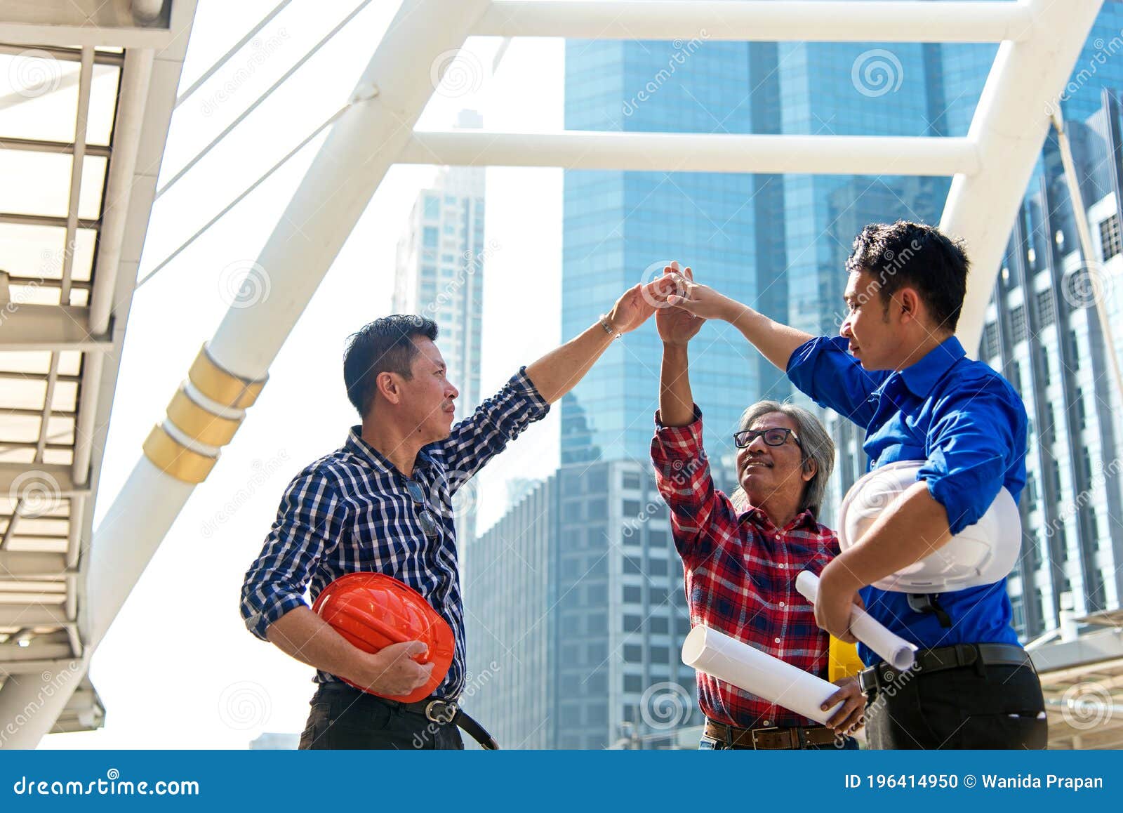 Architect Engineer Team Stack Hands Join Together and Success Stock ...