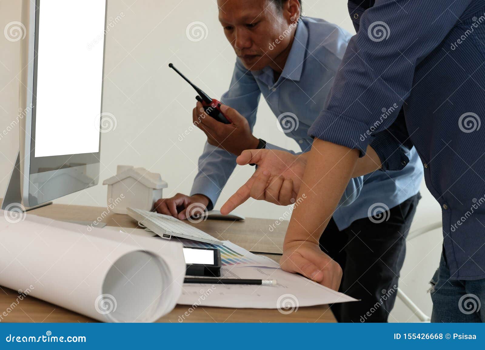 Architect Engineer Technician Talking on Radio Communication ...