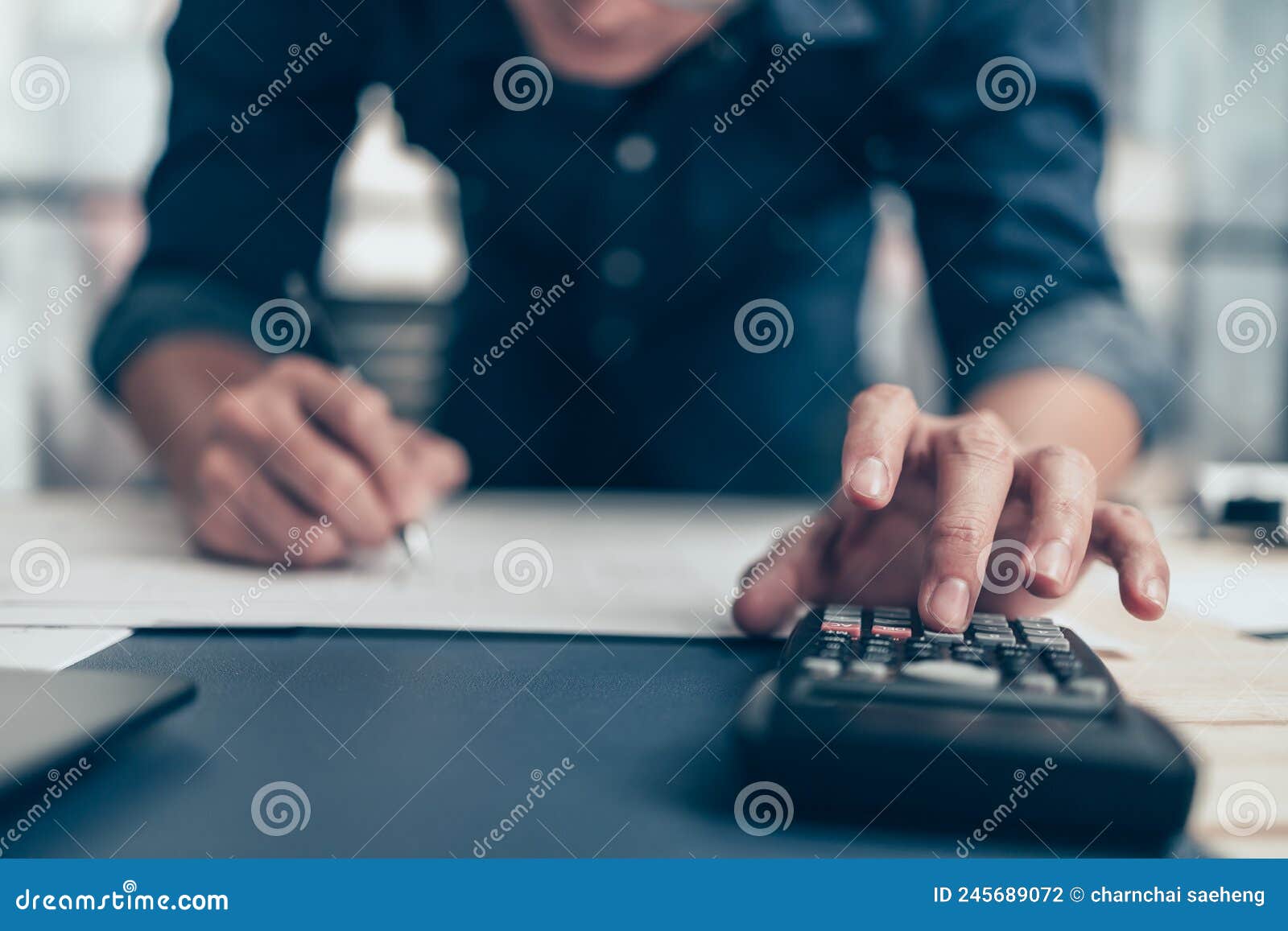 Architect Engineer Use Calculator for Calculate Drawing Design Working ...