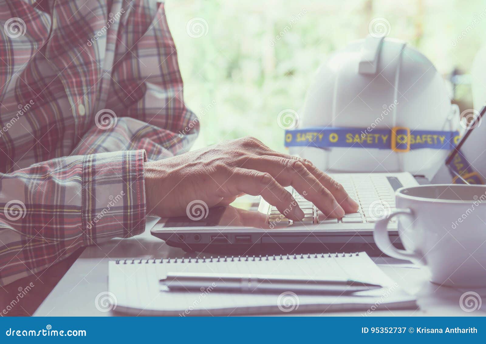 Architect Engineer Using Laptop for Working with White Stock Image ...