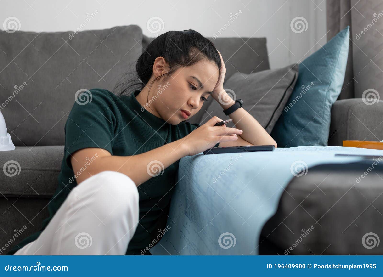 Architect or Engineer Woman is Working Seriously at Home Stock Photo ...