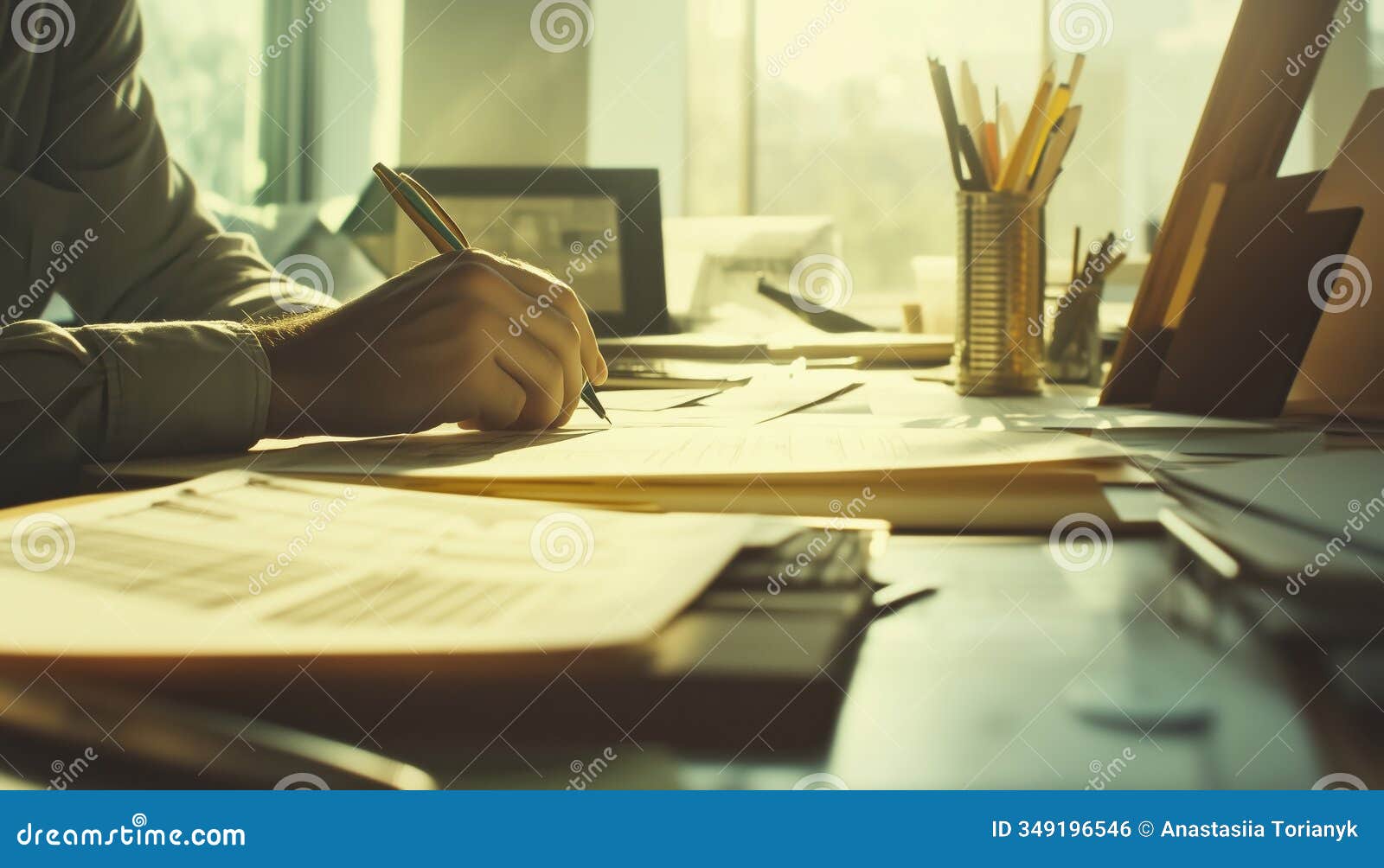 Architect or Engineer at Work in Office Using Construction and ...