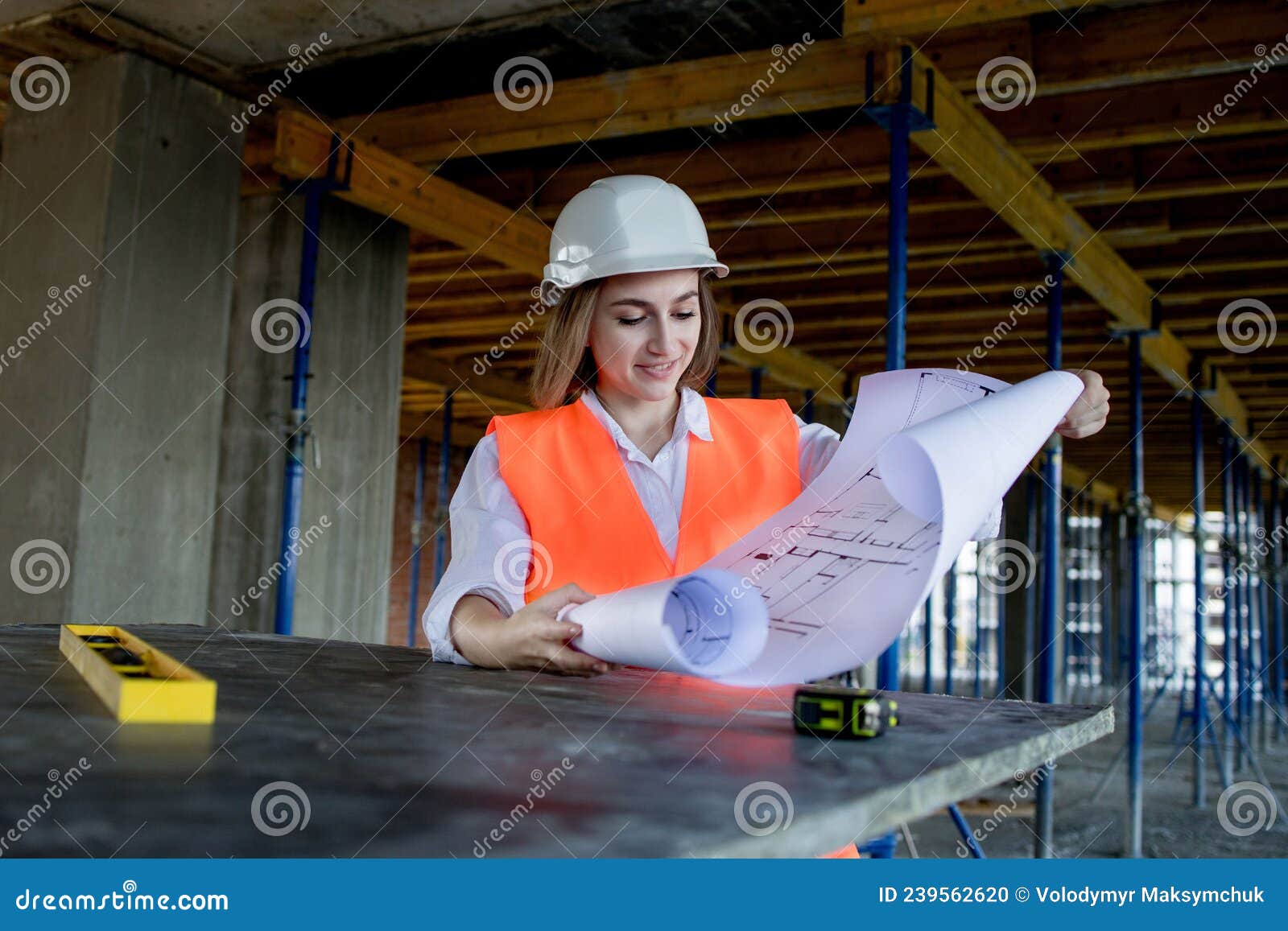 Architect or Engineer Working, Browsing Building Project Indoor of ...