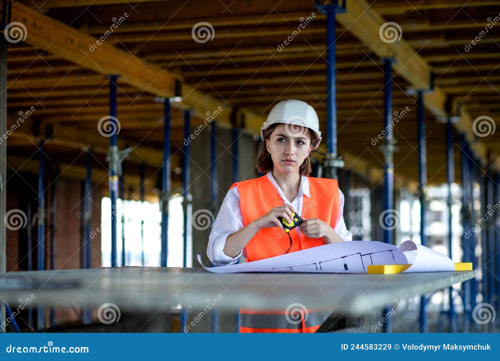 Architect or Engineer Working, Browsing Building Project Indoor of ...