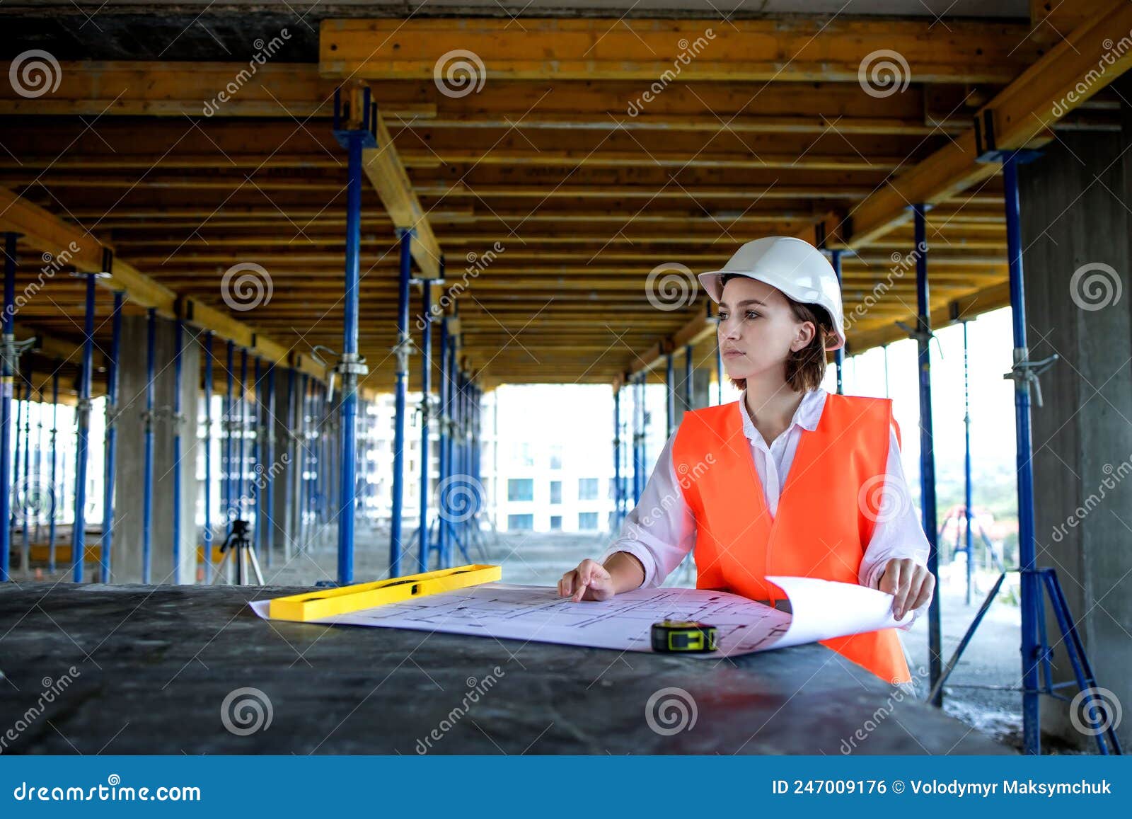 Architect or Engineer Working, Browsing Building Project Indoor of ...