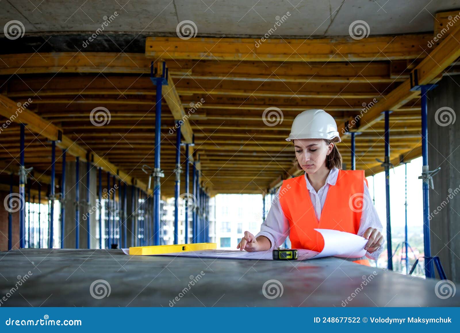 Architect or Engineer Working, Browsing Building Project Indoor of ...