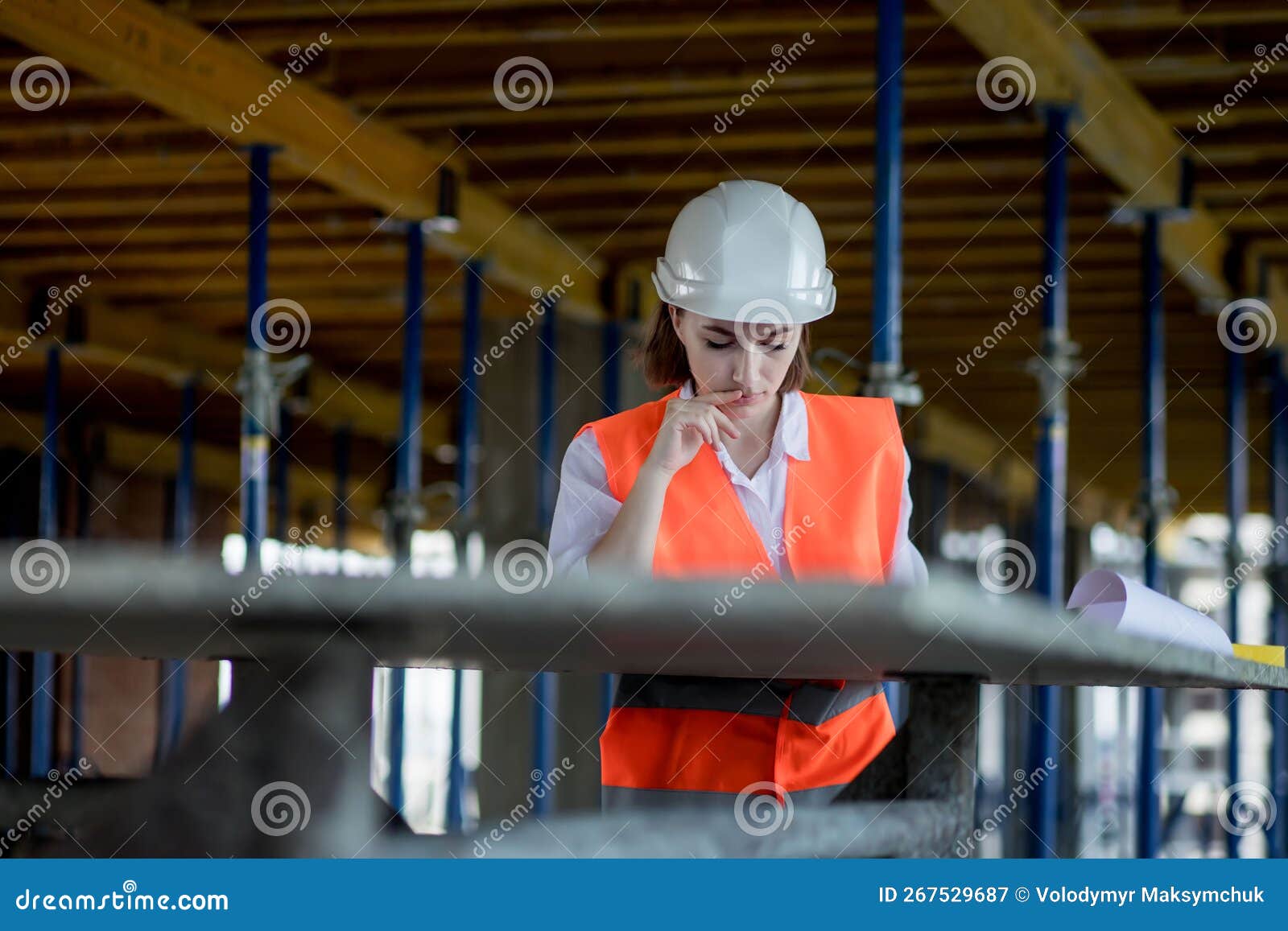 Architect or Engineer Working, Browsing Building Project Indoor of ...