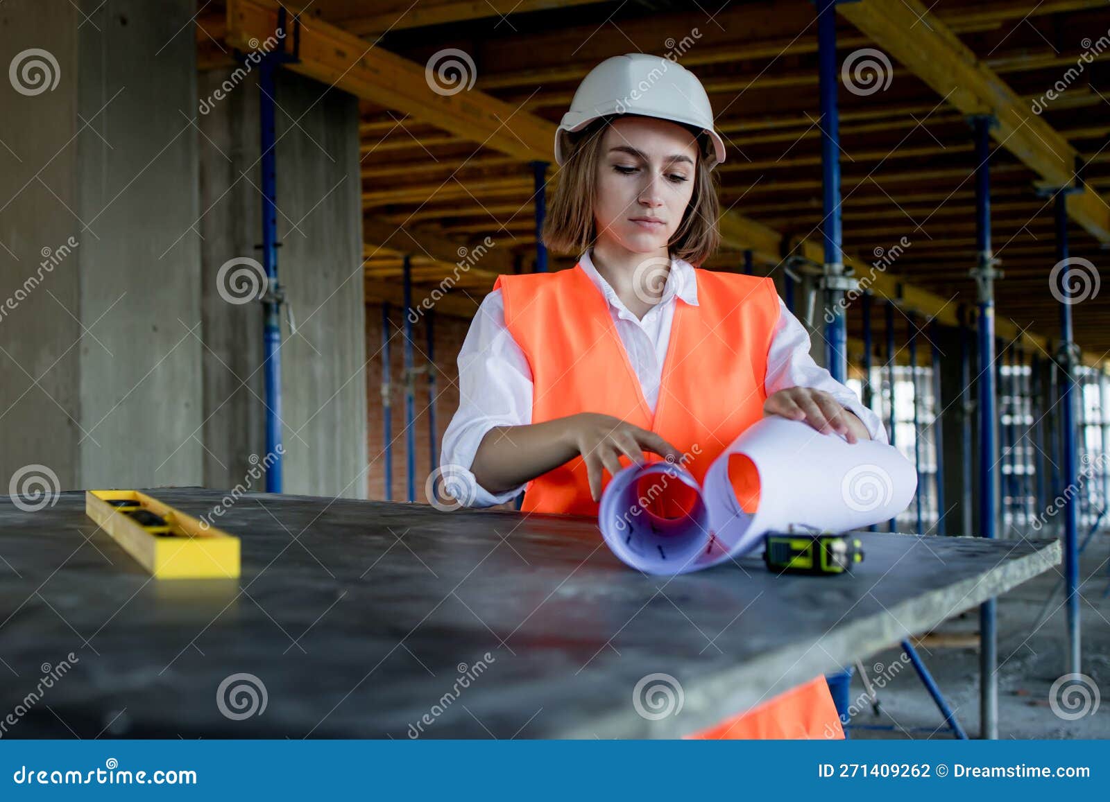 Architect or Engineer Working, Browsing Building Project Indoor of ...