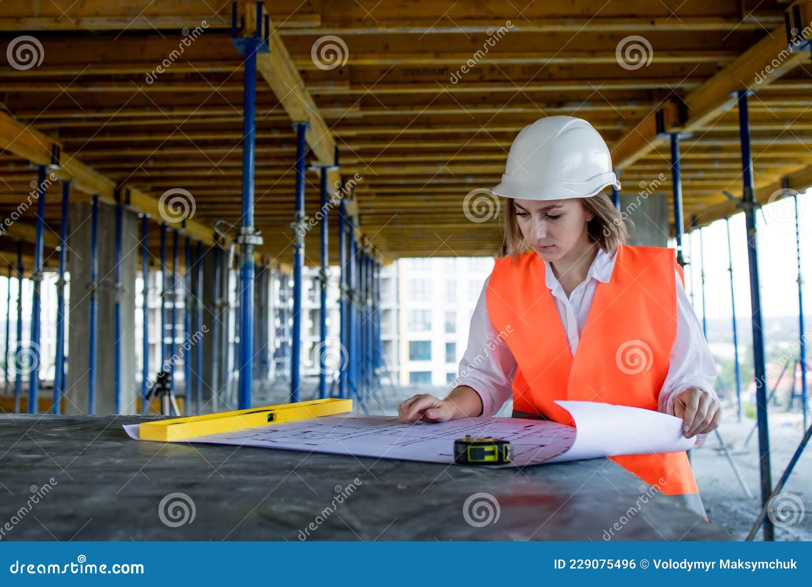 Architect or Engineer Working, Browsing Building Project Indoor of ...